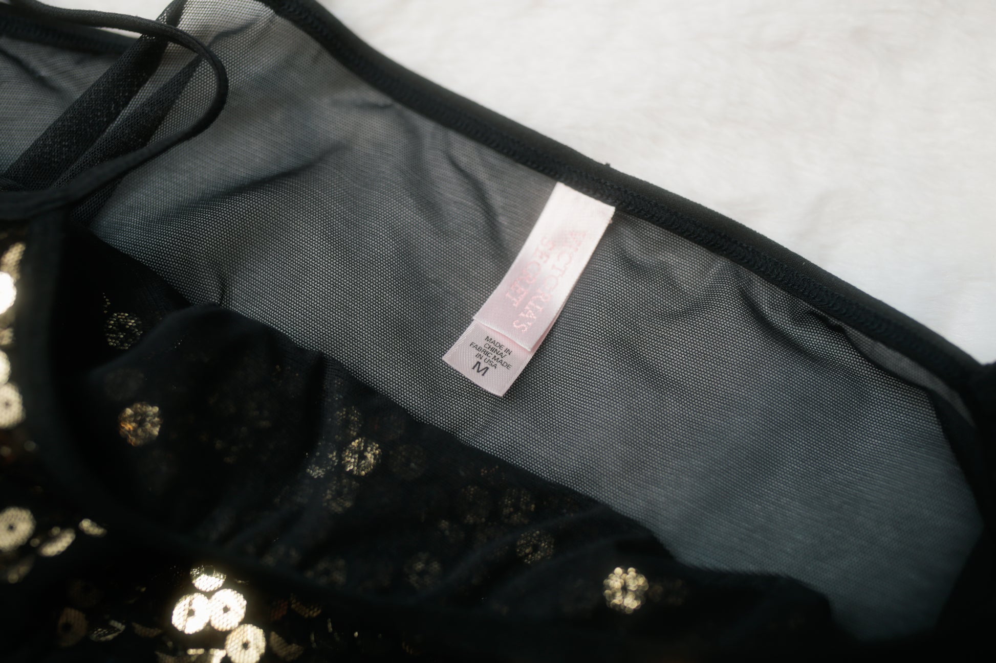 Victoria's Secret Vintage Sheer Black Gold Sequin Chemise Babydoll Lin ...