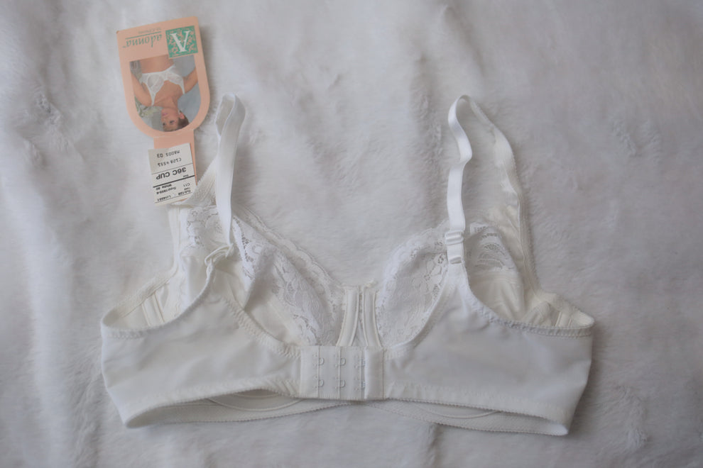 Adonna 36C Vintage 4551 Underwire Bra White Satin Sheer Lace NEW ...